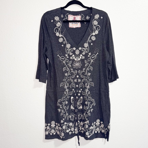 Johnny Was | Tops | Johnny Was Dark Grey Tunic With White Embroidery 34 ...
